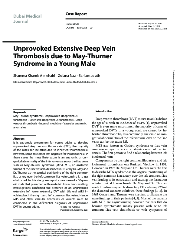 (PDF) Unprovoked Extensive Deep Vein Thrombosis due to May-Thurner ...