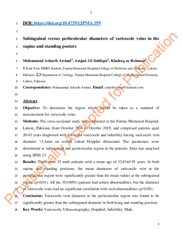 (PDF) Subinguinal versus peritesticular diameters of varicocele veins ...