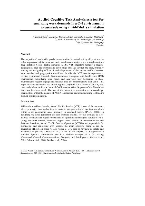 (PDF) Applied Cognitive Task Analysis as a tool for analyzing work ...