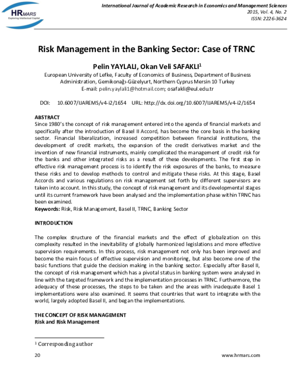 (PDF) Risk Management in the Banking Sector: Case of TRNC