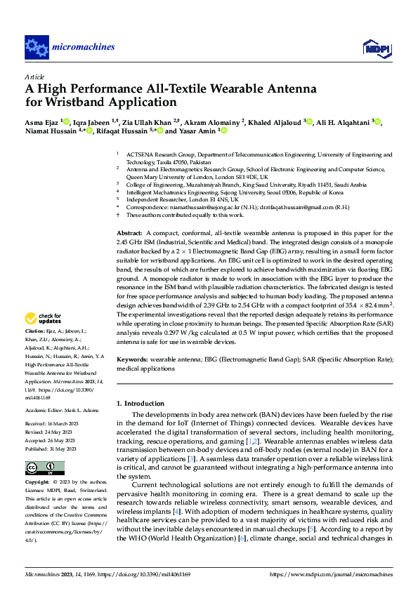 (PDF) A High Performance All-Textile Wearable Antenna for Wristband ...