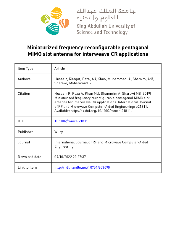 Pdf Miniaturized Frequency Reconfigurable Pentagonal Mimo Slot Antenna For Interweave Cr