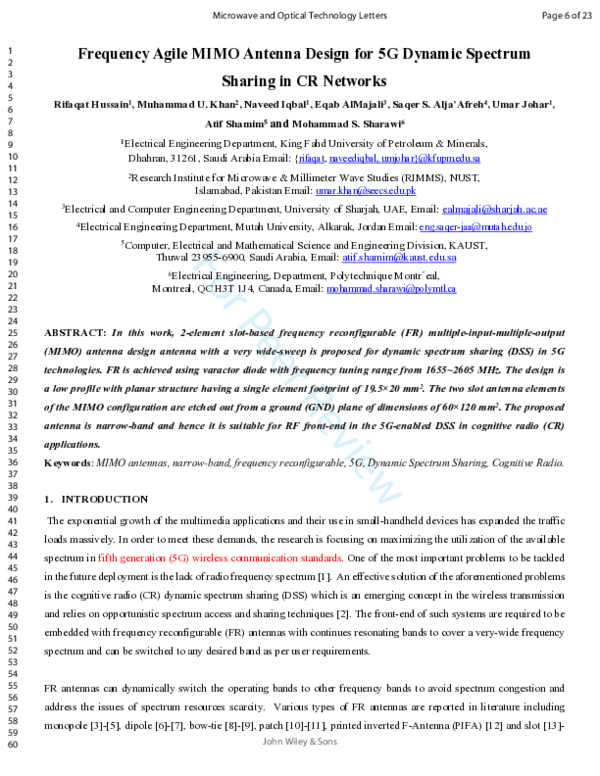 Pdf Frequency Agile Multiple‐input‐multiple‐output Antenna Design For 5g Dynamic Spectrum 1600