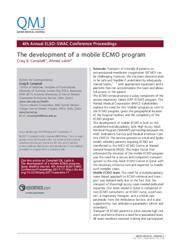 (PDF) The development of a mobile ECMO program