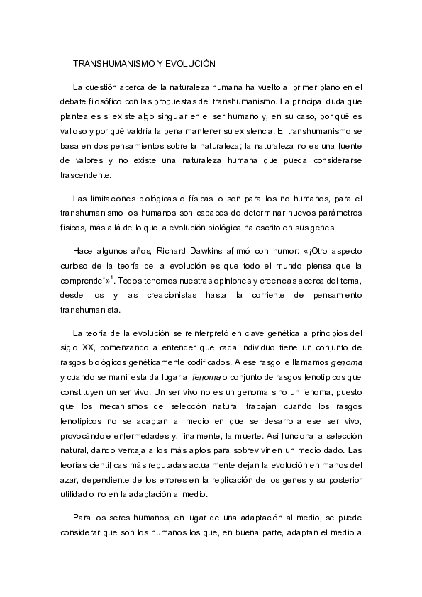 (PDF) Transhumanismo y evolucion