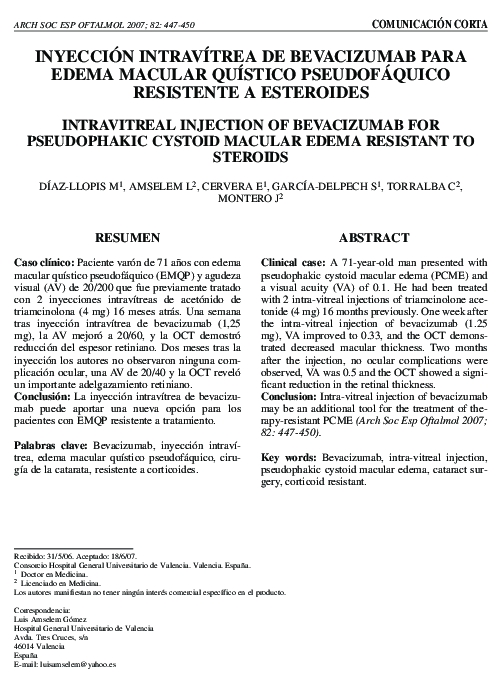 (PDF) Inyección intravítrea de bevacizumab para edema macular quístico ...
