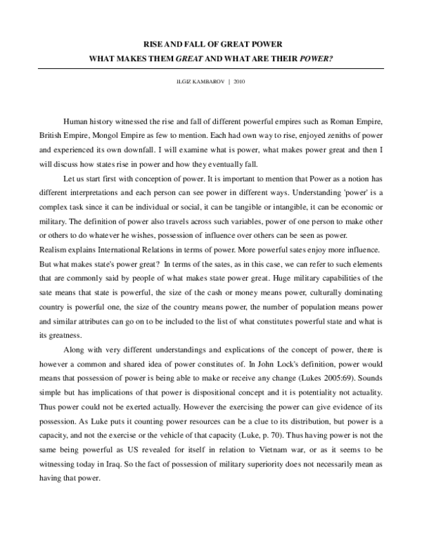 (PDF) RISE AND FALL OF GREAT POWER WHAT MAKES THEM GREAT AND WHAT ARE ...