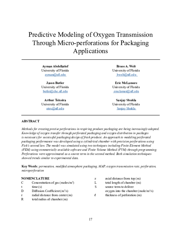 (PDF) Predictive Modeling of Oxygen Transmission Through Micro-Perforations for Packaging ...