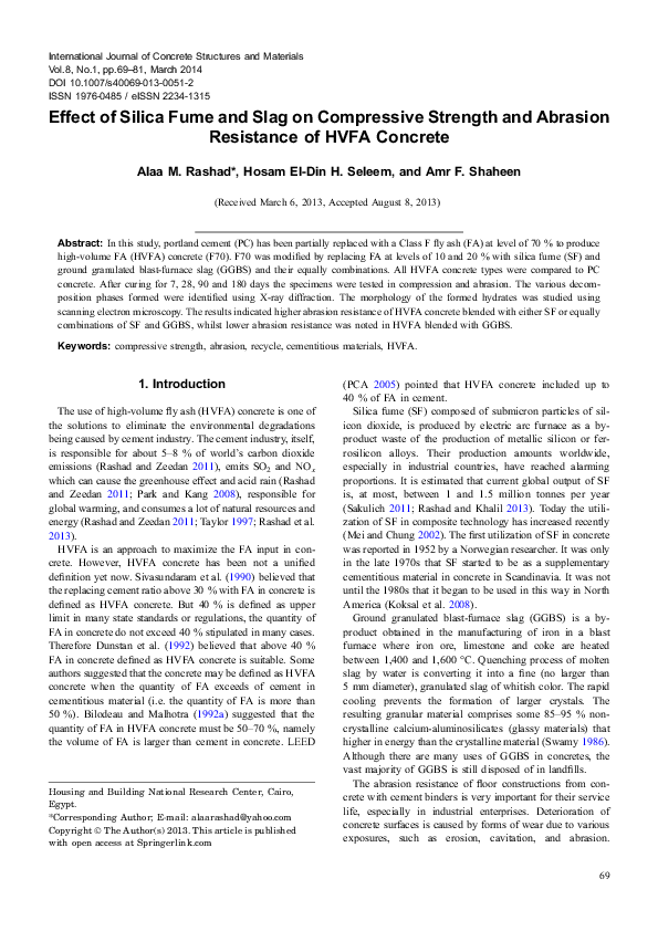 (PDF) Effect of Silica Fume and Slag on Compressive Strength and ...