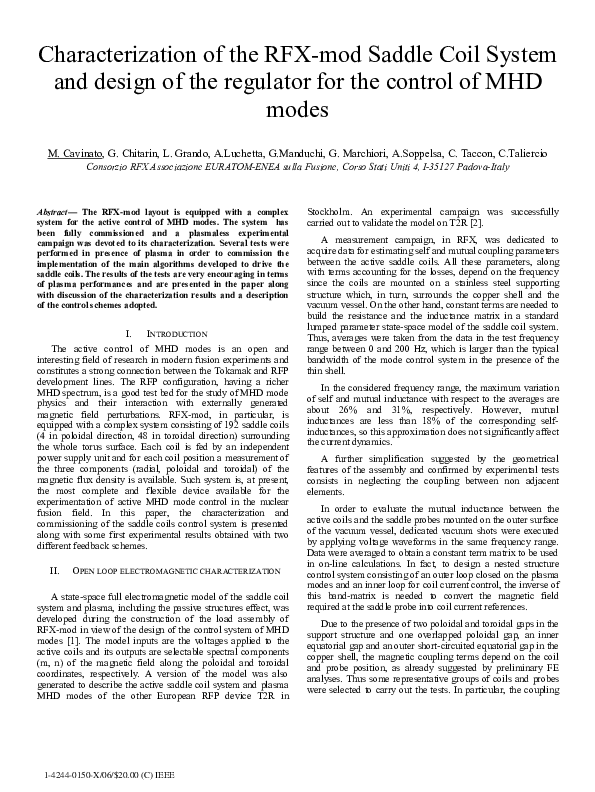 (PDF) Characterization of the RFX-mod Saddle Coil System and design of the regulator for the ...