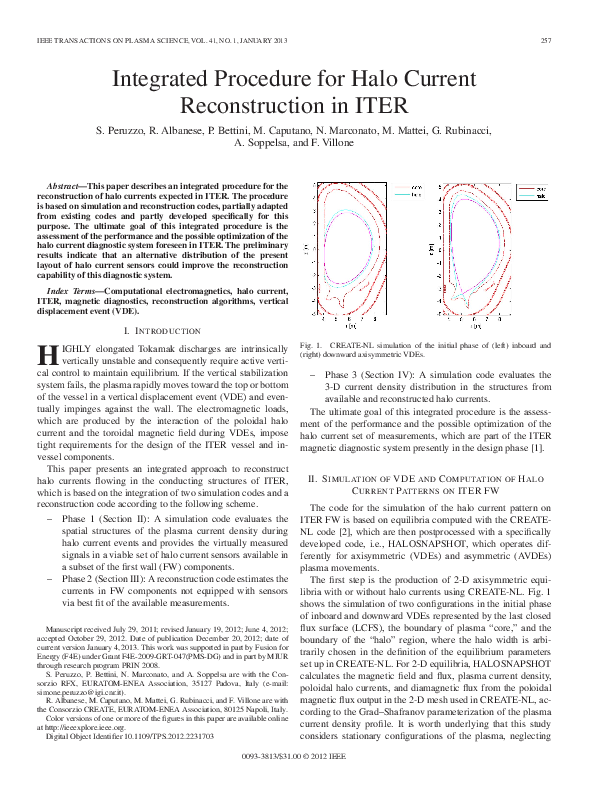 (PDF) Integrated Procedure for Halo Current Reconstruction in ITER