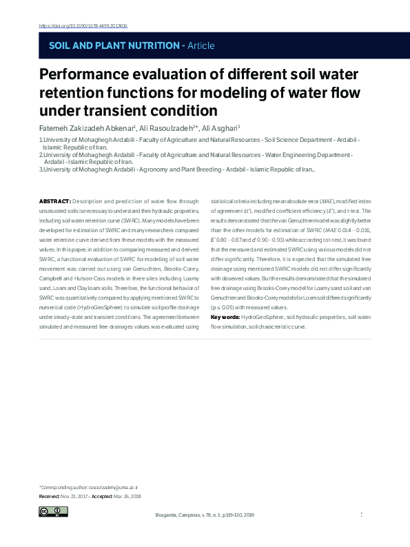 (PDF) Performance evaluation of different soil water retention ...