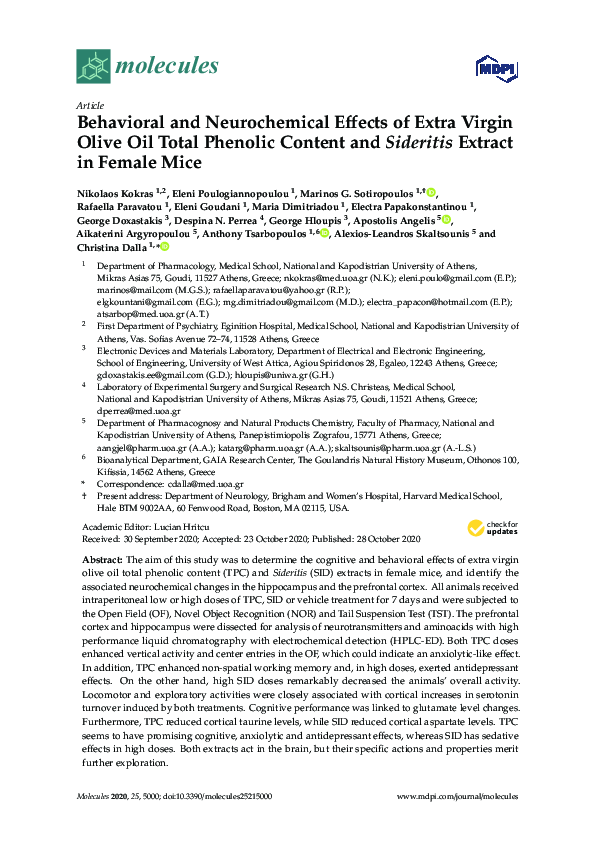 (PDF) Behavioral and Neurochemical Effects of Extra Virgin Olive Oil ...