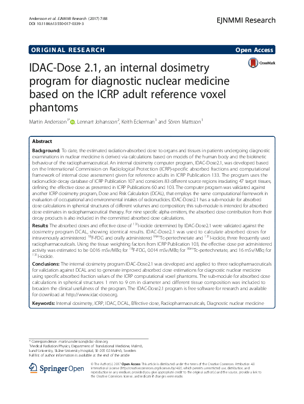 (PDF) IDAC-Dose 2.1, an internal dosimetry program for diagnostic nuclear medicine based on the ...