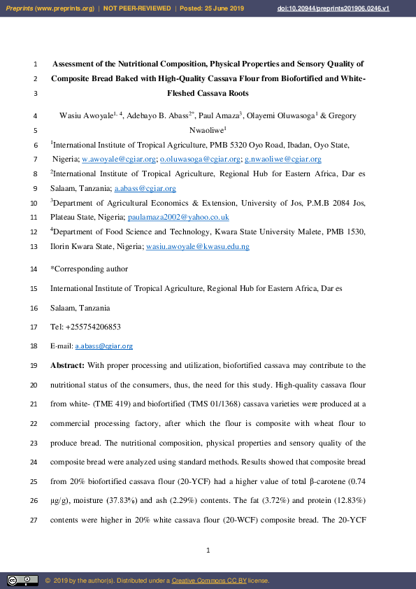 (PDF) Assessment of the Nutritional Composition, Physical Properties and Sensory Quality of ...