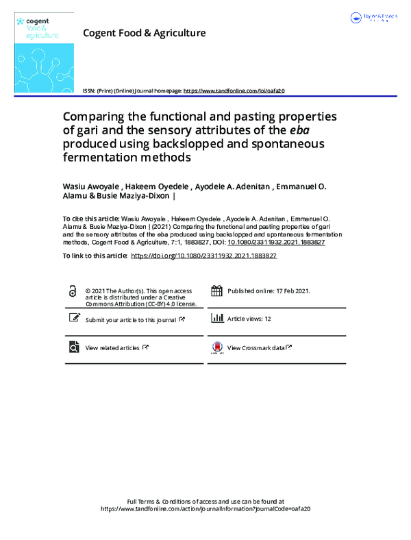 (PDF) Comparing the functional and pasting properties of gari and the ...