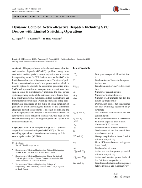 (PDF) Dynamic Coupled Active–Reactive Dispatch Including SVC Devices with Limited Switching ...