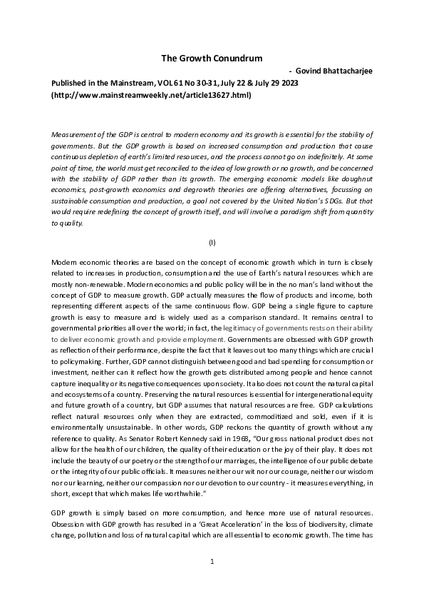 (PDF) The Growth Conundrum