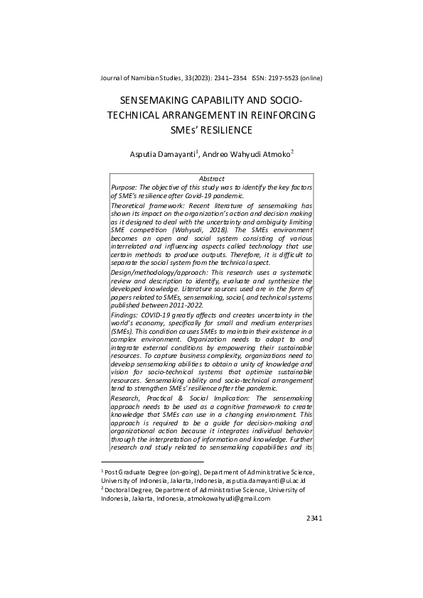 (PDF) Sensemaking and Resilience in SMEs Post-COVID
