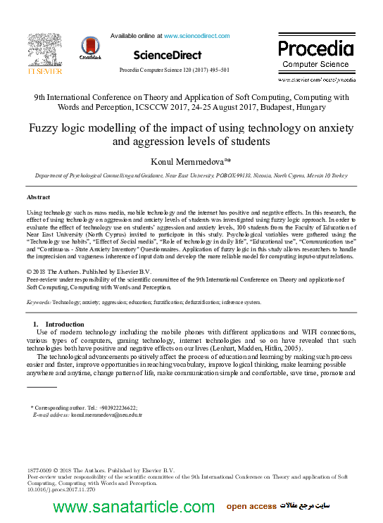 (PDF) Fuzzy logic modelling of the impact of using technology on anxiety and aggression levels ...