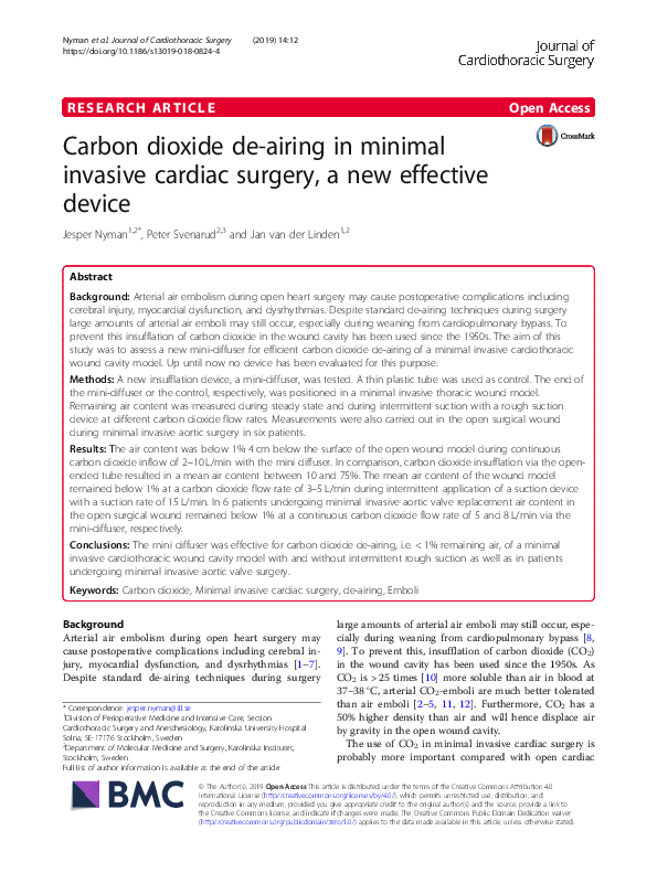 (PDF) Carbon dioxide de-airing in minimal invasive cardiac surgery, a ...