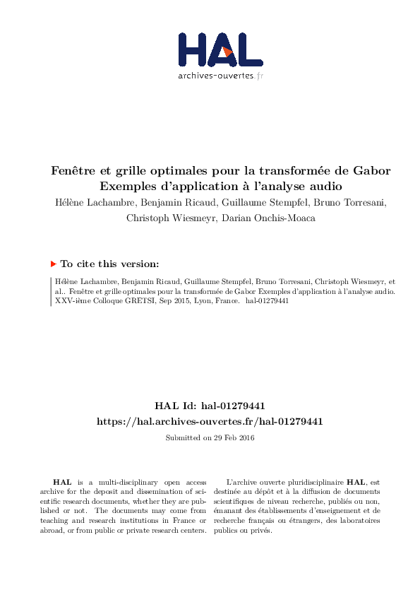 (PDF) Fenêtre et grille optimales pour la transformée de Gabor Exemples ...