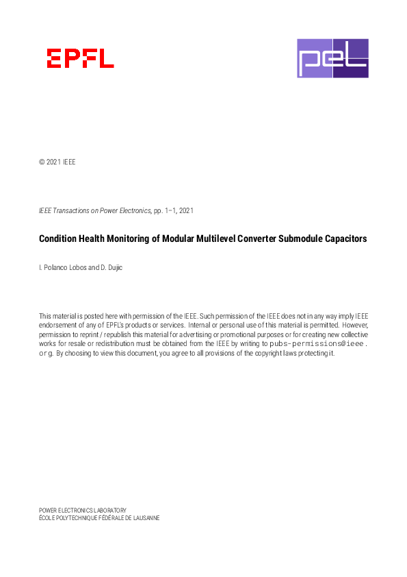 (PDF) Condition Health Monitoring of Modular Multilevel Converter Submodule Capacitors