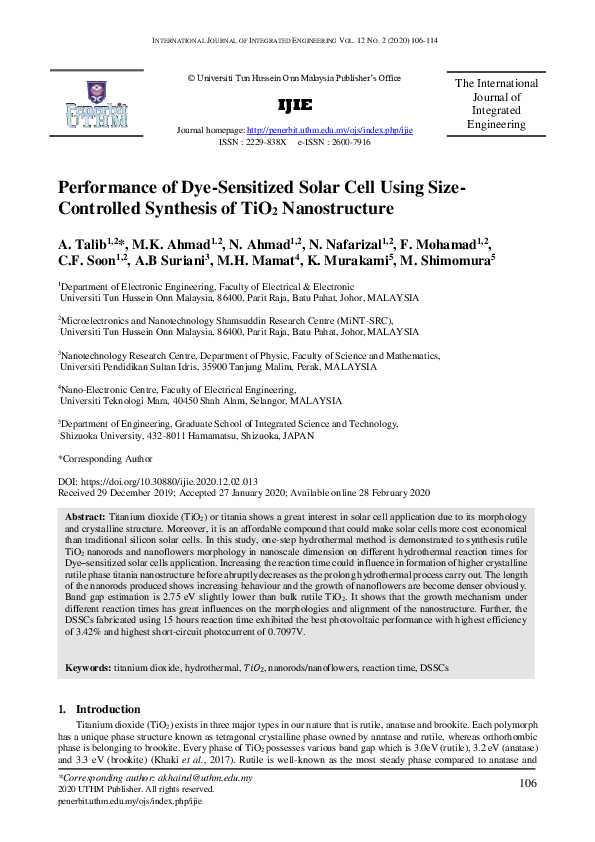 (PDF) Performance of Dye-Sensitized Solar Cell Using Size-Controlled ...