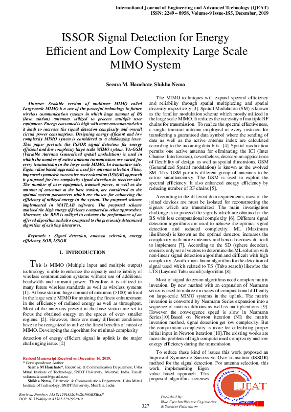 (PDF) ISSOR Signal Detection for Energy Efficient and Low Complexity Large Scale MIMO System