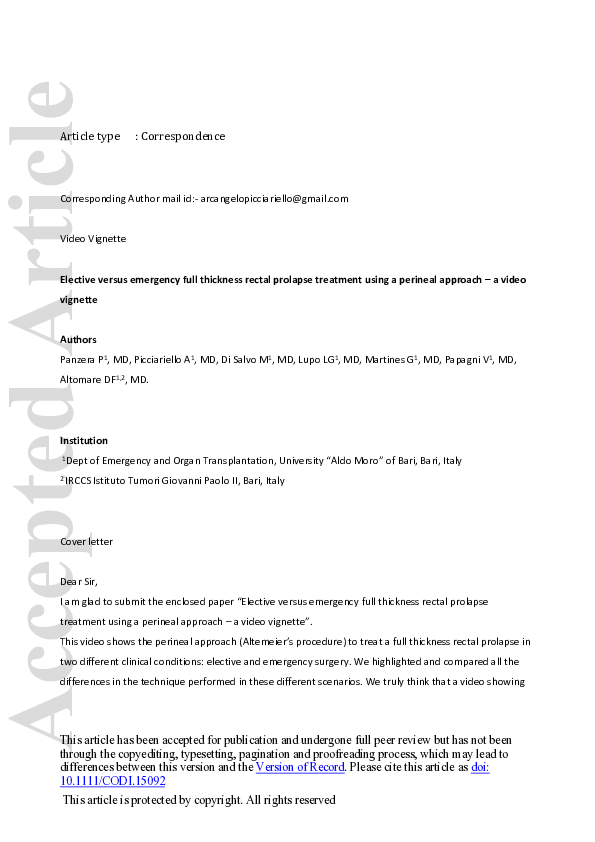 (PDF) Elective versus emergency full‐thickness rectal prolapse ...