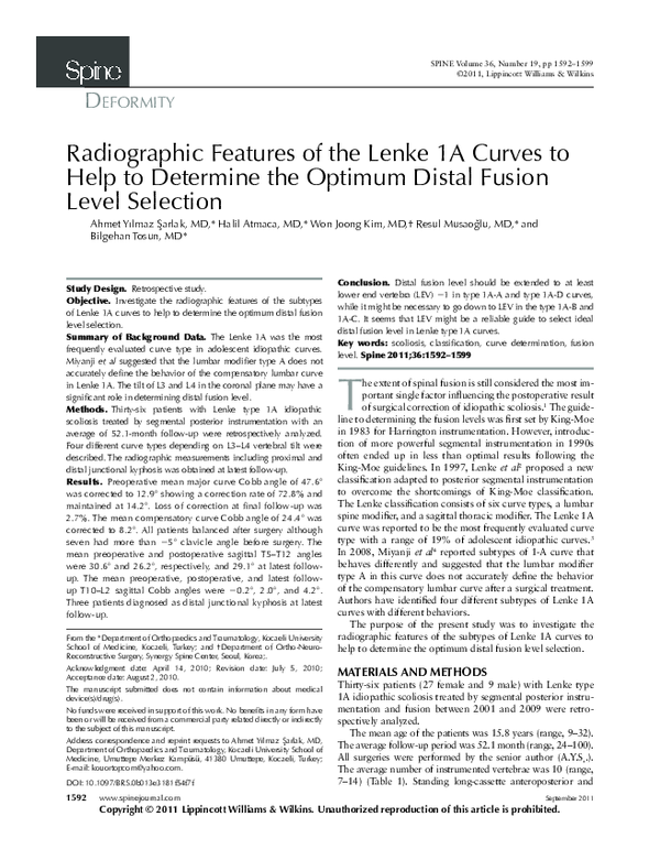 (PDF) Radiographic Features of the Lenke 1A Curves to Help to Determine ...