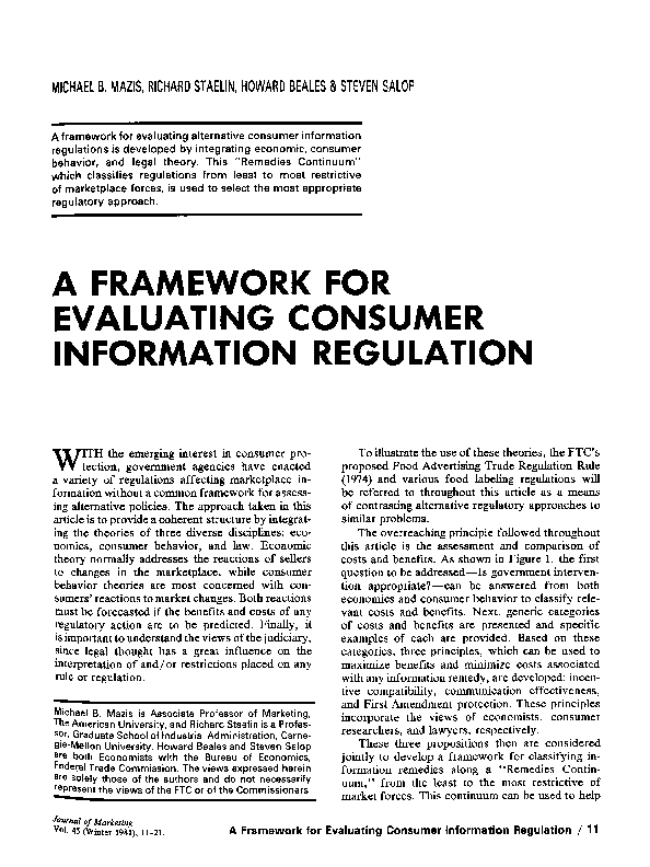(PDF) A Framework for Evaluating Consumer Information Regulation