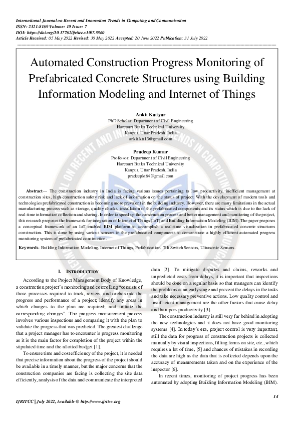 (PDF) Automated Construction Progress Monitoring of Prefabricated Concrete Structures using ...