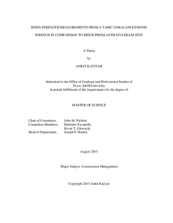 (PDF) Bond Strength Measurements from a TAMU Unbalanced Bond Wrench in ...