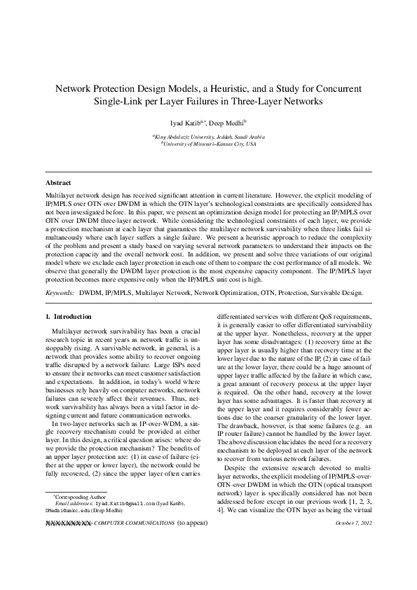 (PDF) Network protection design models, a heuristic, and a study for concurrent single-link per ...