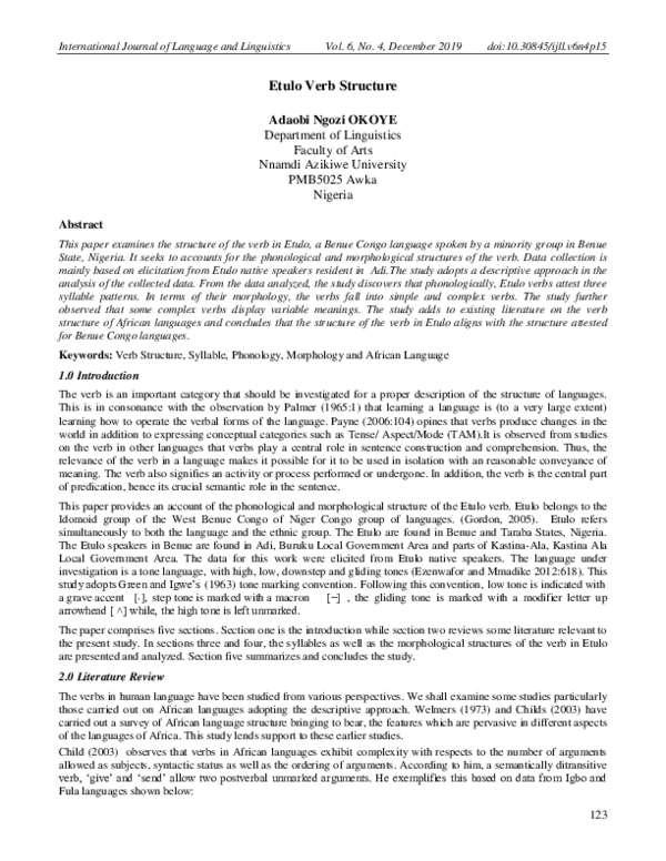 (PDF) Etulo Verb Structure