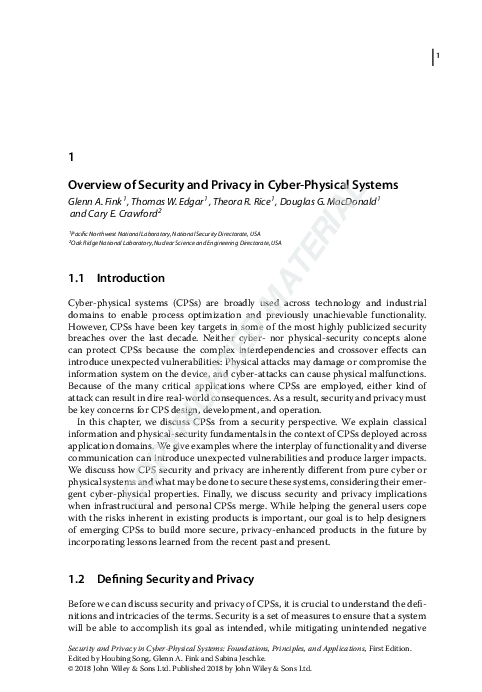 (PDF) Overview of Security and Privacy in Cyber-Physical Systems