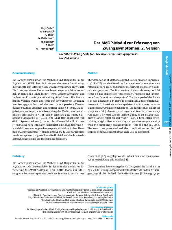 (PDF) Das AMDP-Modul zur Erfassung von Zwangssymptomen: 2. Version