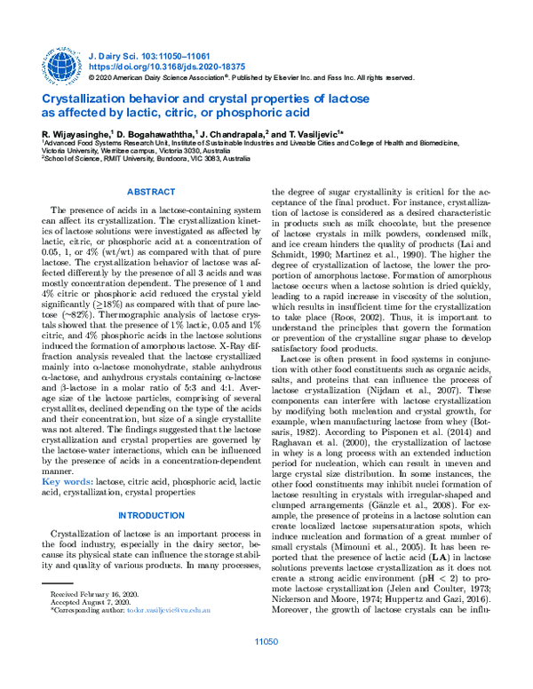 (PDF) Crystallization behavior and crystal properties of lactose as ...