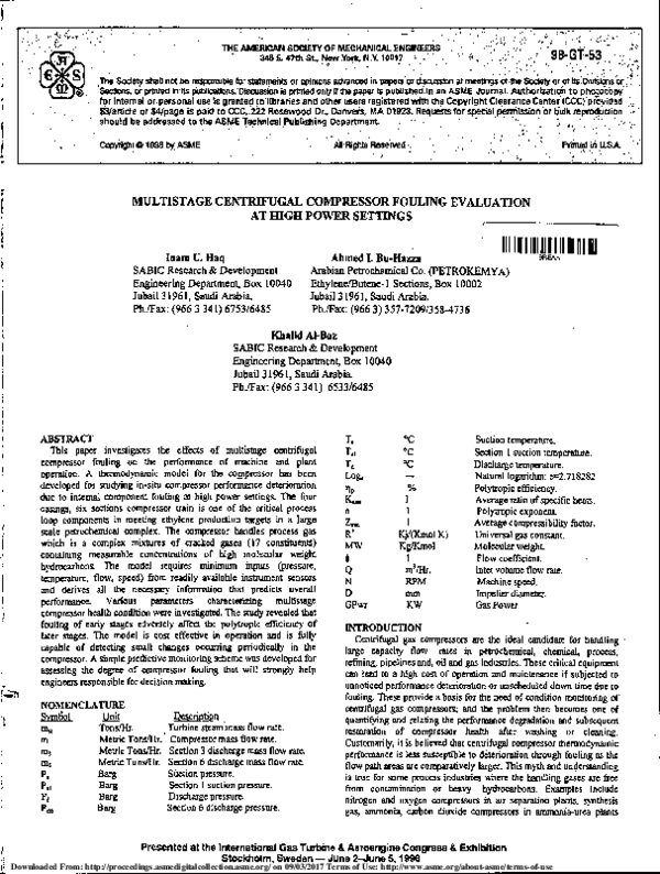 (PDF) Multistage Centrifugal Compressor Fouling Evaluation at High ...