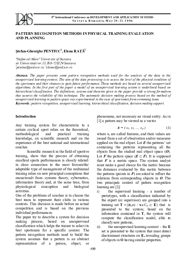 (PDF) Pattern Recognition Methods in Physical Training Evaluation and Planning