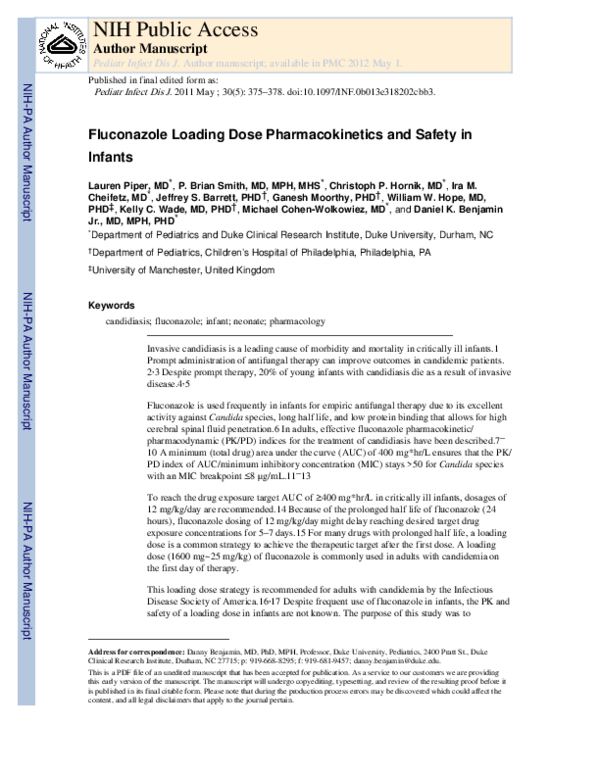 (PDF) Fluconazole Loading Dose Pharmacokinetics and Safety in Infants