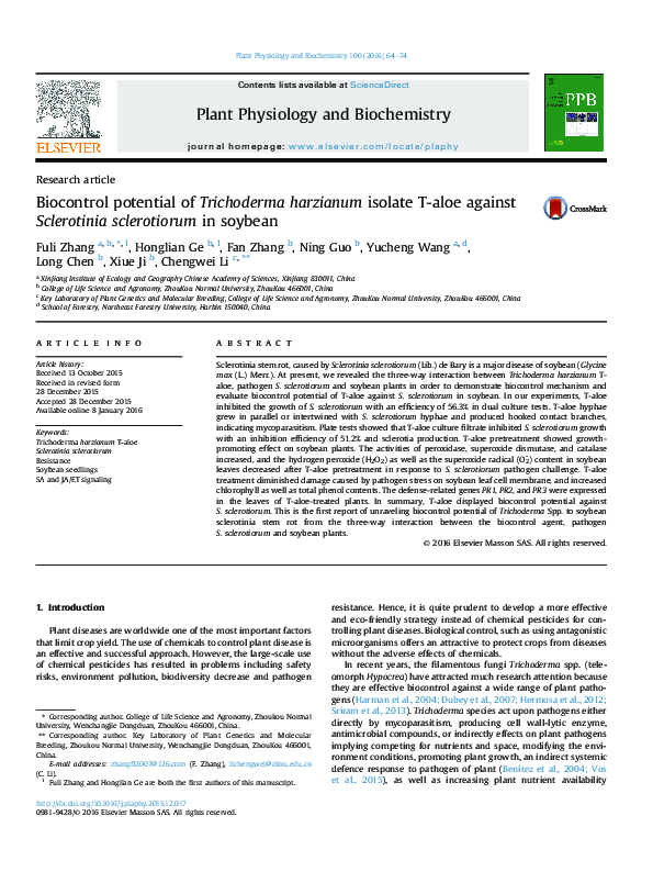 (PDF) Biocontrol potential of Trichoderma harzianum isolate T-aloe against Sclerotinia ...