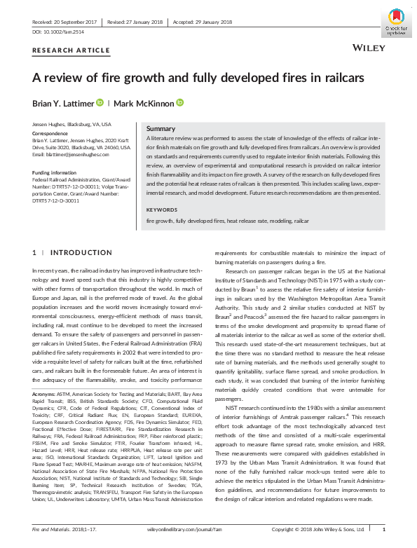 (PDF) A review of fire growth and fully developed fires in railcars