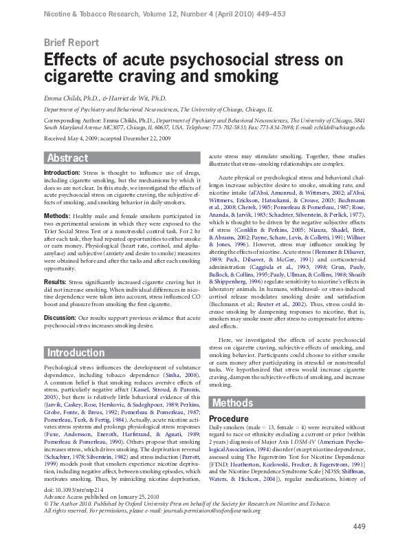 (PDF) Effects of acute psychosocial stress on cigarette craving and smoking