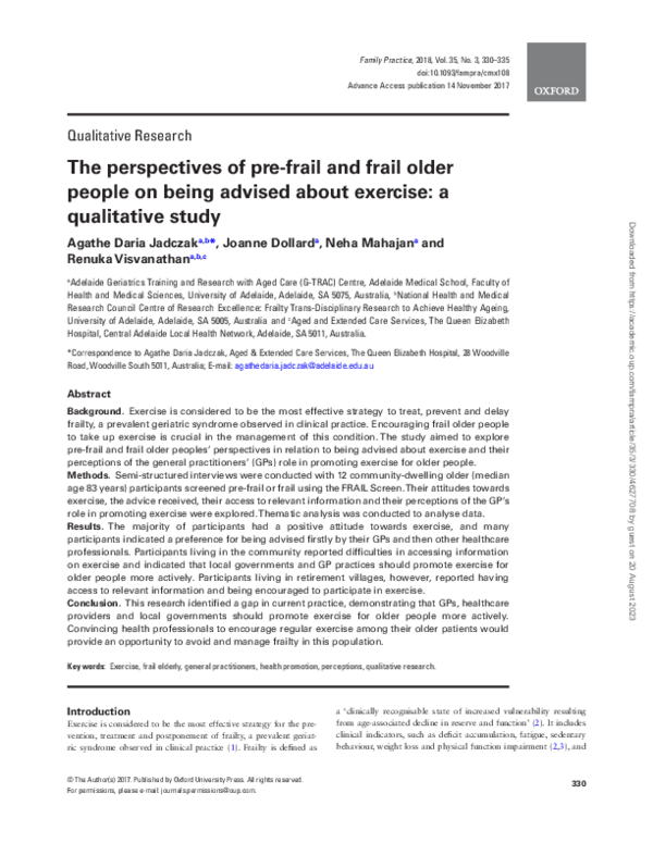 (PDF) The perspectives of pre-frail and frail older people on being ...