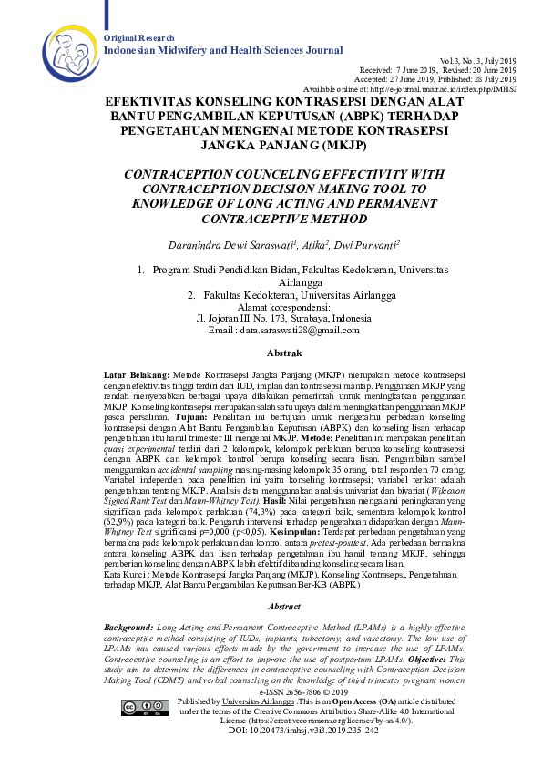 (PDF) Efektivitas Konseling Kontrasepsi Dengan Alat Bantu Pengambilan Keputusan (Abpk) Terhadap ...