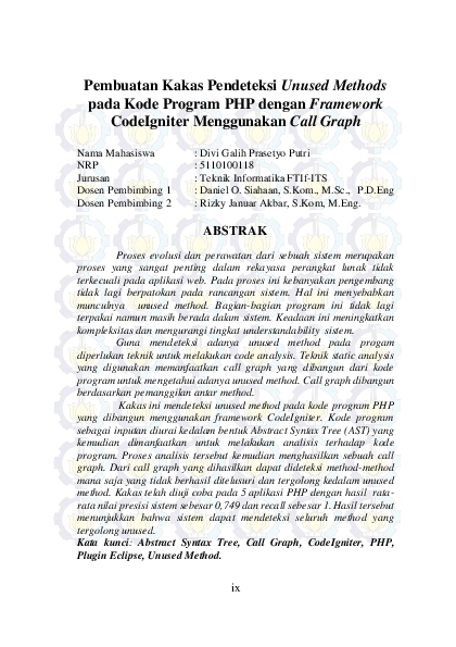(PDF) Pembuatan Kakas Pendeteksi Unused Method pada Kode Program PHP dengan Framework ...