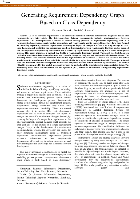 Pdf Generating Requirement Dependency Graph Based On Class Dependency Daniel Siahaan