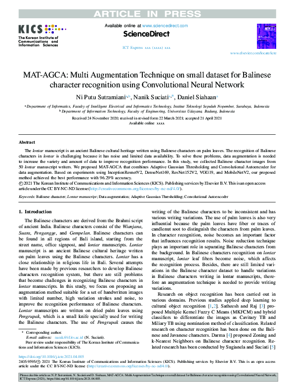 (PDF) MAT-AGCA: Multi Augmentation Technique on small dataset for Balinese character recognition ...